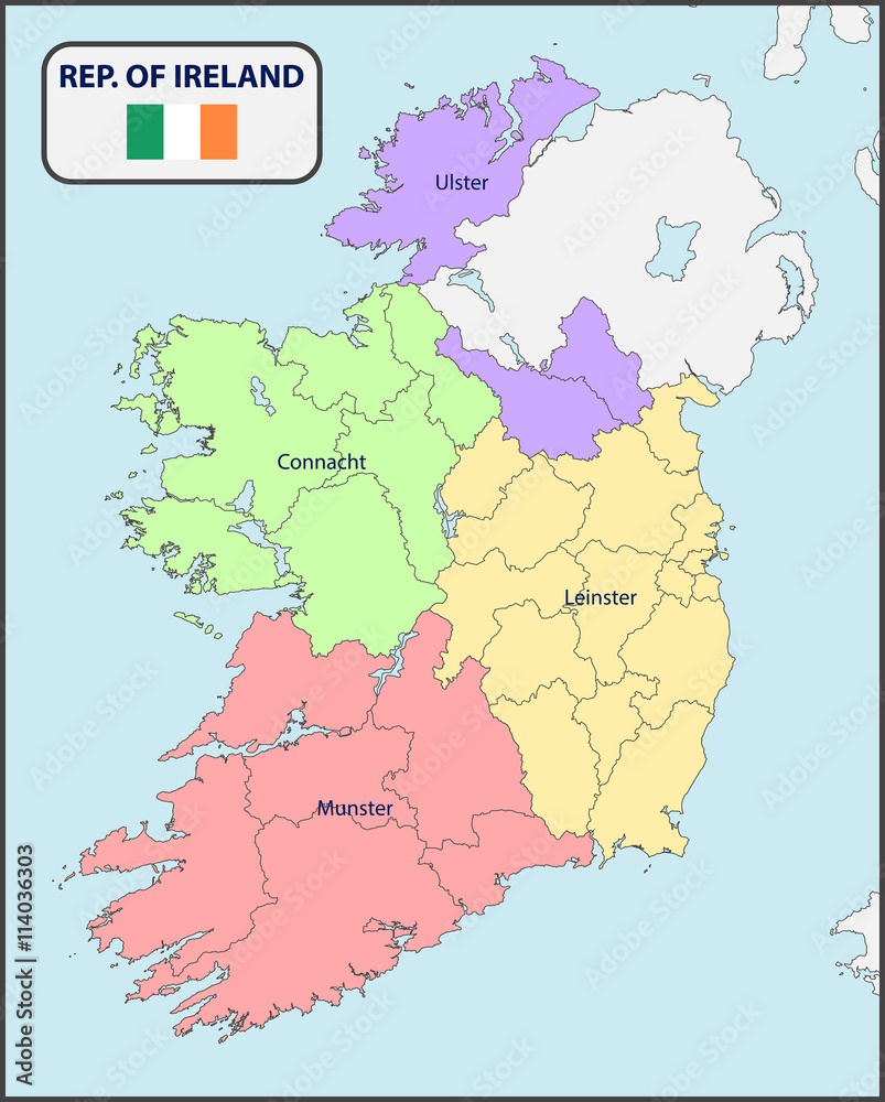 Political Map of Ireland with Names Stock Vector | Adobe Stock