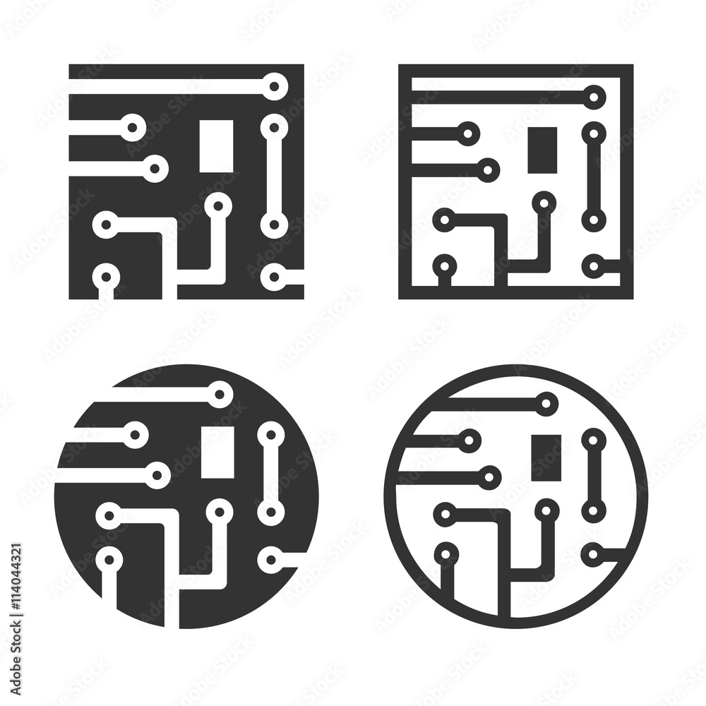 Circuit board icons in square and round shapes Vector Illustration ...