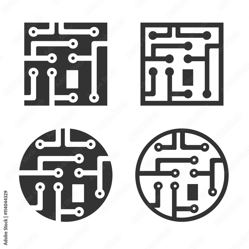 Circuit board icons in square and round shapes Vector Illustration ...
