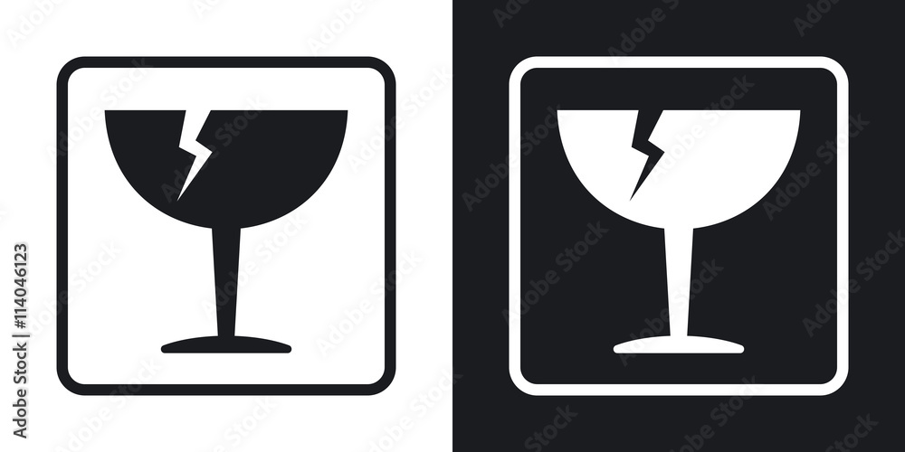 Breakable or fragile material packaging symbol. Two-tone version on ...