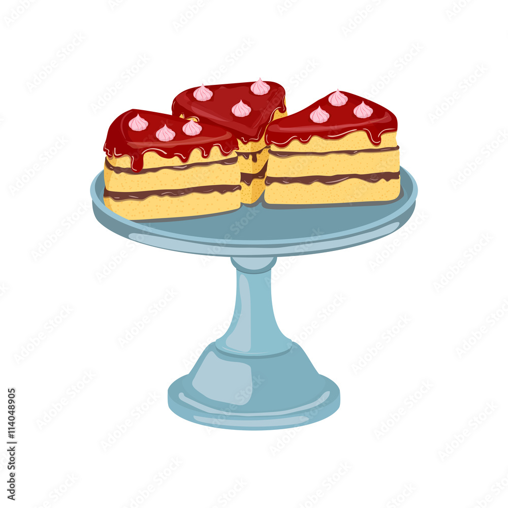Three pieces of cake. Vector sliced portion of sponge cake with ...