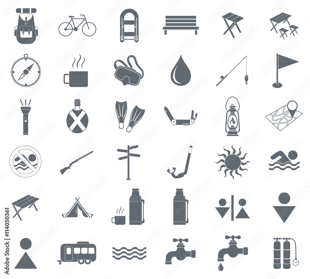 Set of camping equipment pictograms. Vector illustration Stock Vector ...