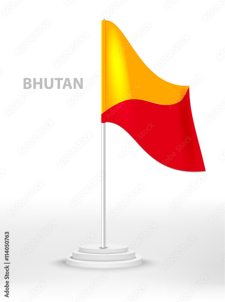 National waving flag of Bhutan on a pole. vector 3d country national ...