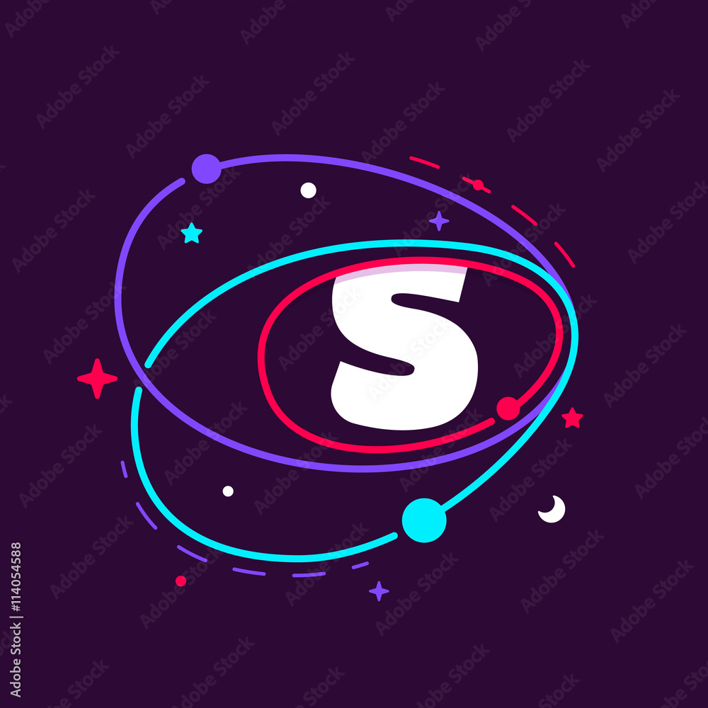 Letter S logo in space orbits, stars and and planets. Stock Vector ...