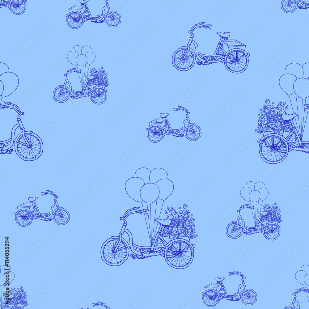 Blue color hand-drawn bikes pattern. vector background Stock Vector ...