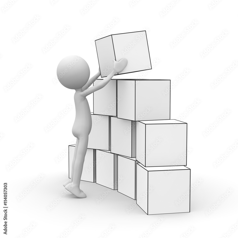 Weißes 3D Männchen - Arbeiter, arbeiten, Kisten stapeln - Männlein ...