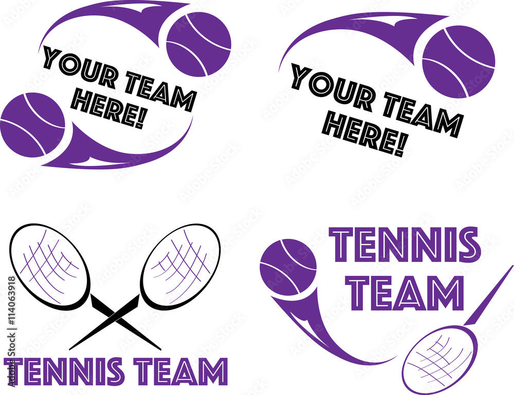 Tennis Team logo or shirt design with rackets and balls set of four ...