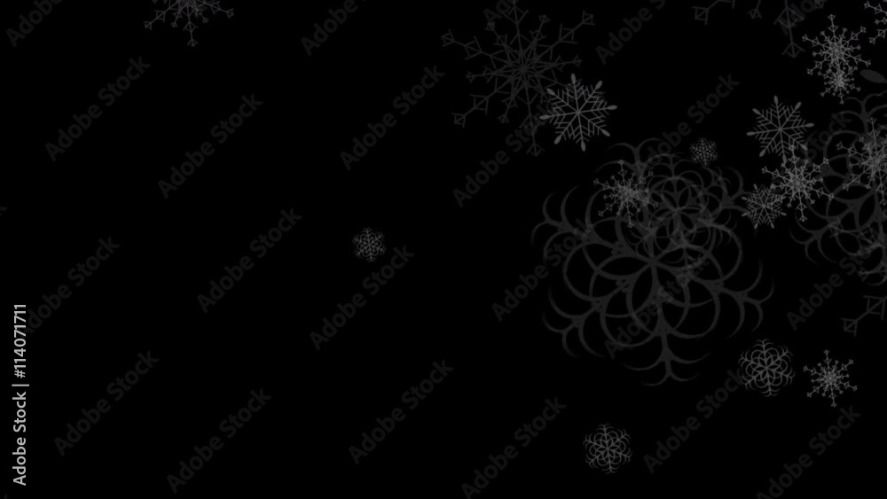 Abstract black falling snowflakes motion background. Video animation ...