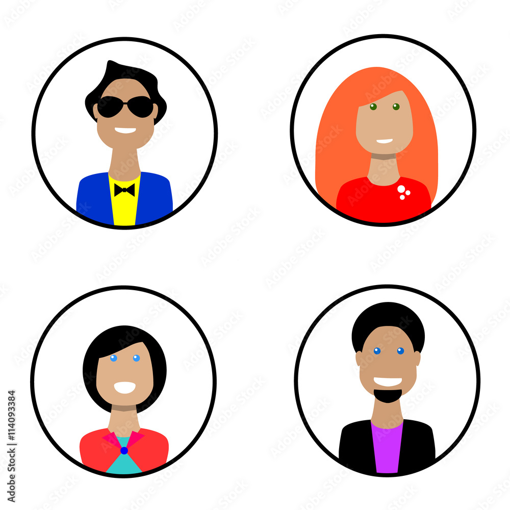 Colorful Male Faces Circle Icons Set in Trendy Flat Style Stock Vector ...