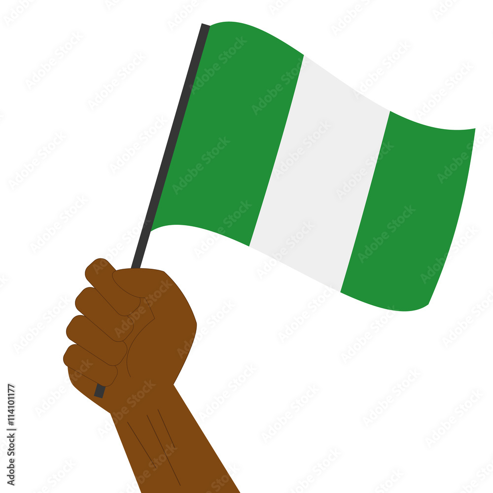Hand holding and raising the national flag of Nigeria Stock Vector ...