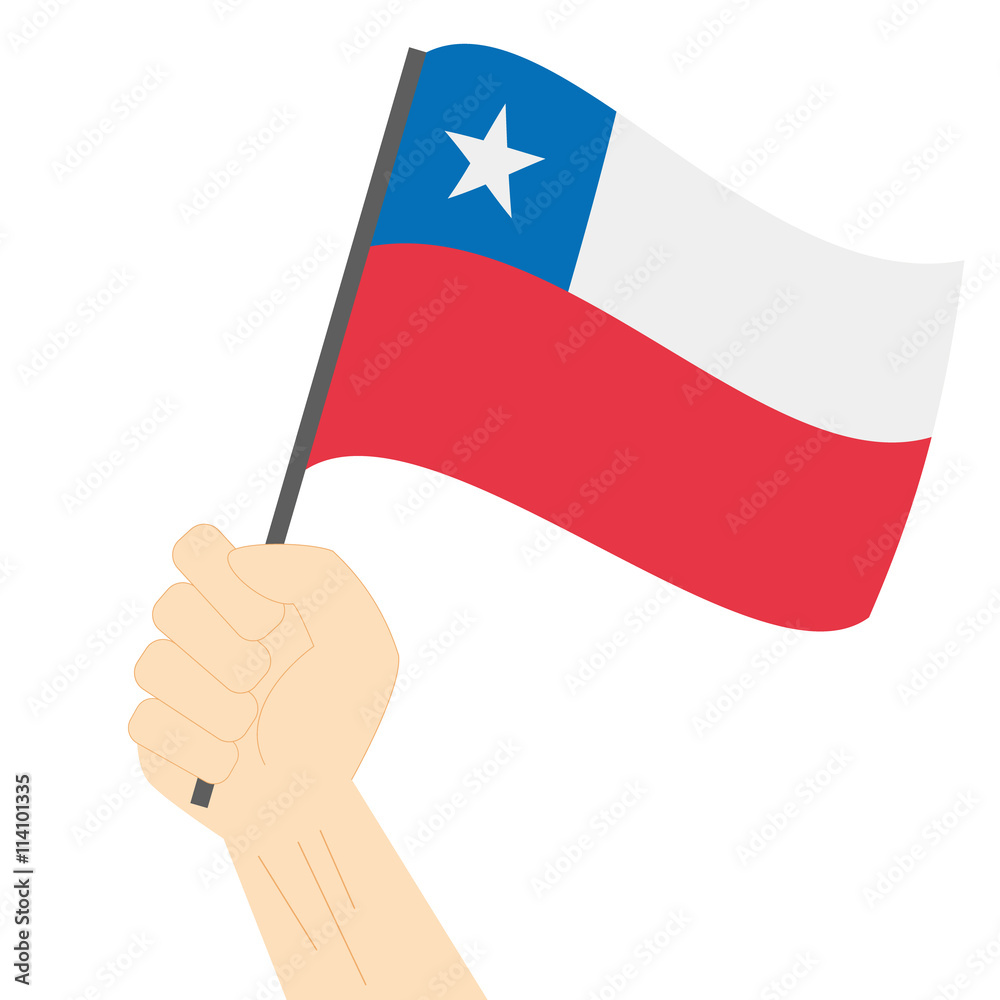 Hand holding and raising the national flag of Chile Stock Vector ...