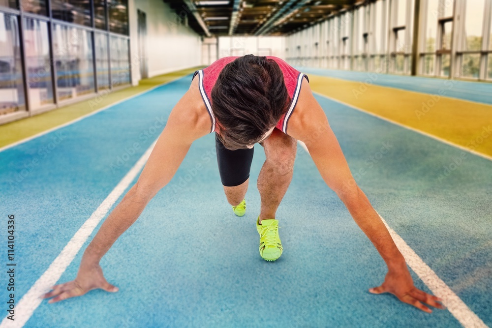 Composite image of male athlete in ready to run position foto de Stock ...