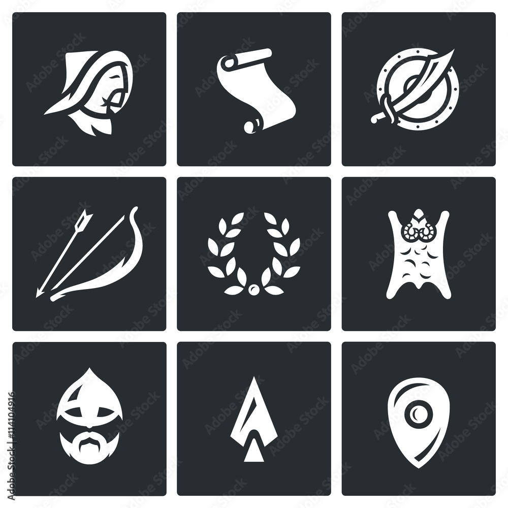 Vector Set of Mongol Tatar Yoke Icons. Asian, Decree, Shield, Sword ...