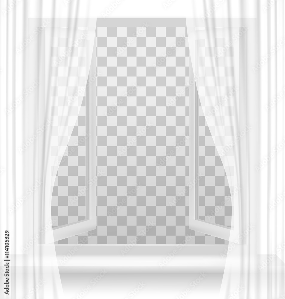 Open window with curtains on a transparent background. Vector. Stock ...