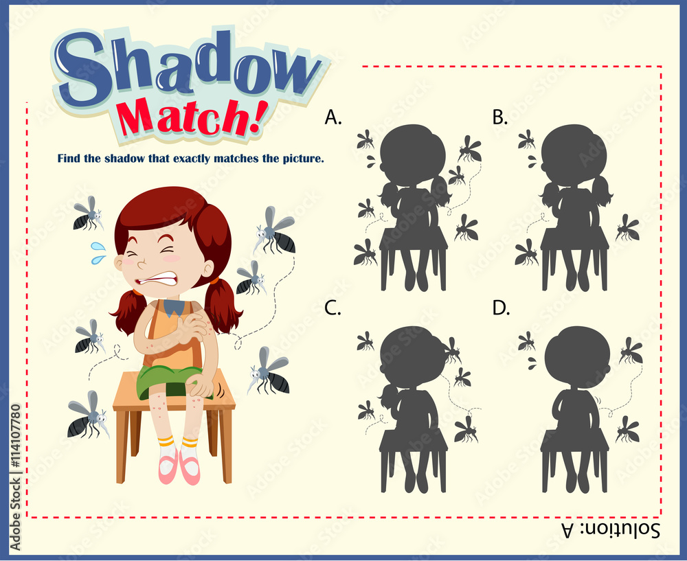 Shadow matching game template with girls and mosquitos Stock Vector ...