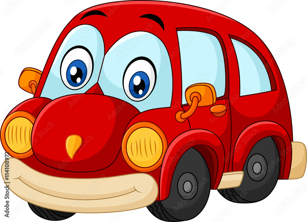 Funny red car isolated on white background Stock Vector | Adobe Stock