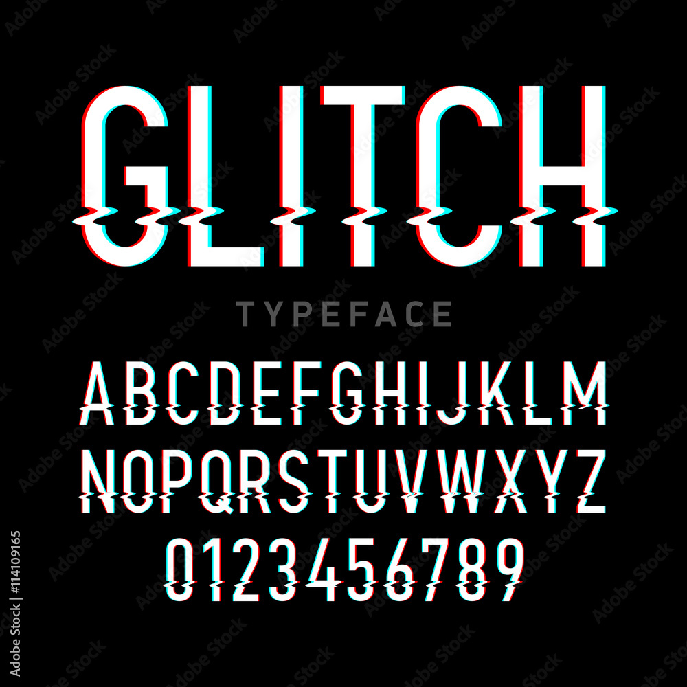 Glitch typeface, letters and numbers. Stock Vector | Adobe Stock