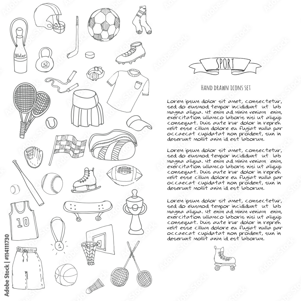 Hand drawn doodle Sport set Vector illustration sport related icons ...