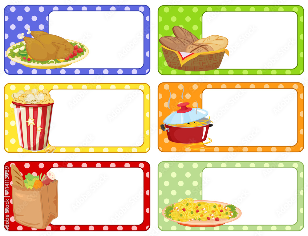 Label design with different kind of food Stock Vector | Adobe Stock