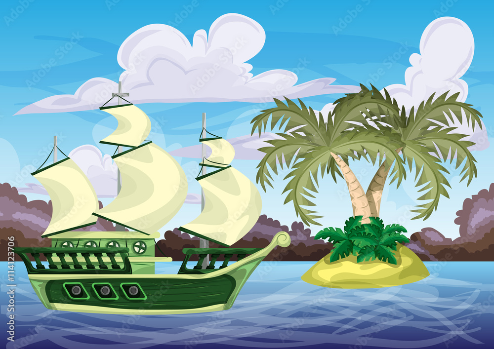 Seamless cartoon vector island with separated layers for game and ...