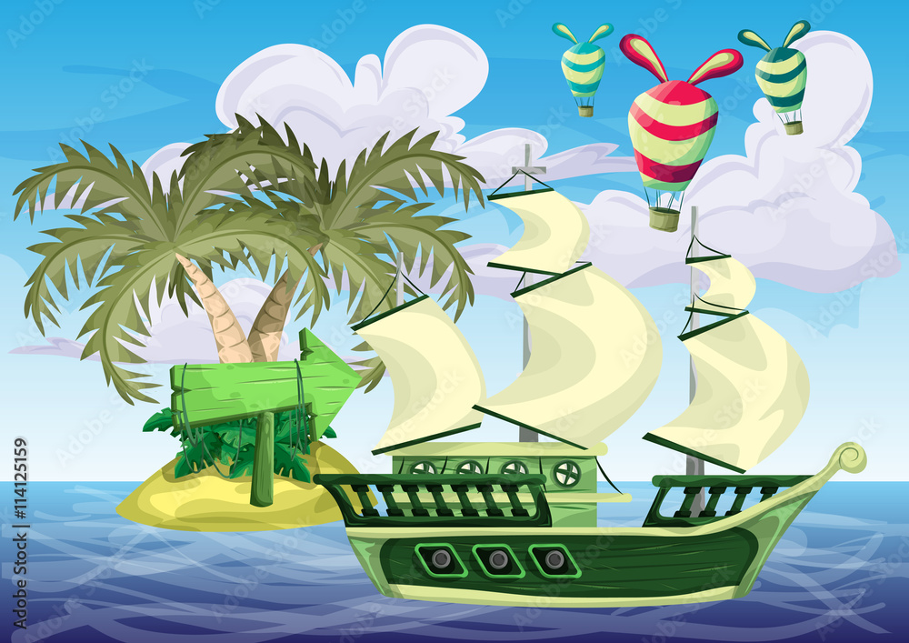 Seamless cartoon vector island with separated layers for game and ...