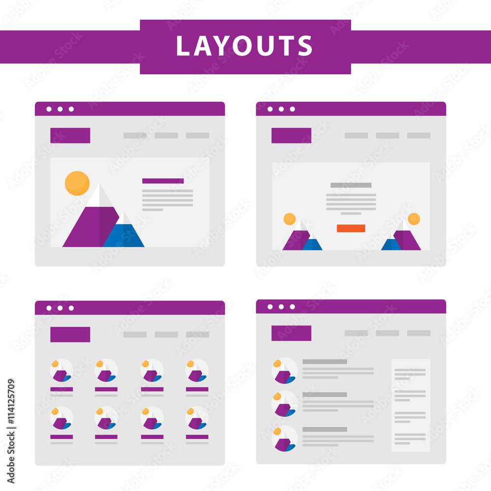 Set of simple flat website templates. Web wireframe vector. Ux ...