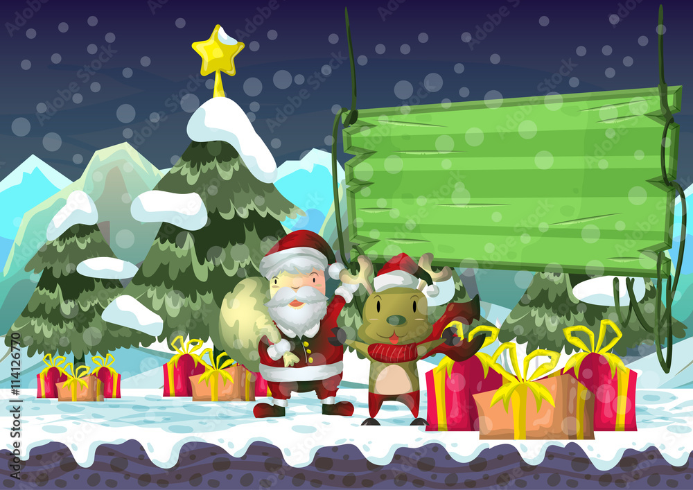 Cartoon vector christmas background with separated layers for game and ...