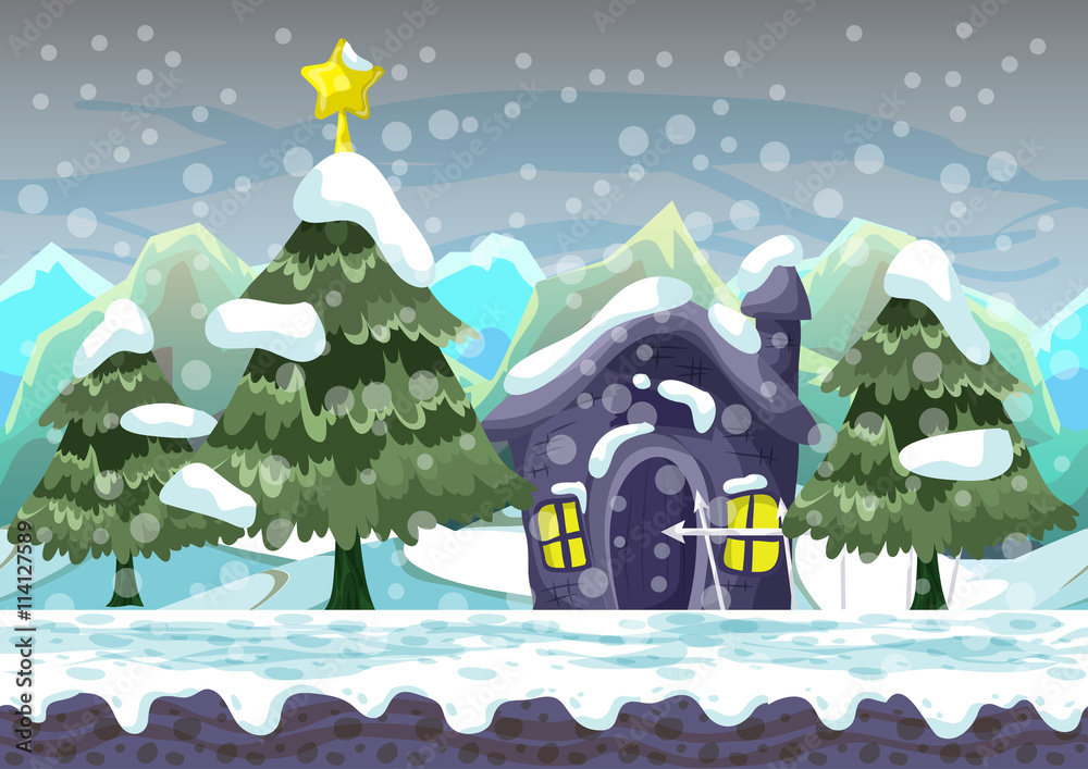 Cartoon vector christmas background with separated layers for game and ...