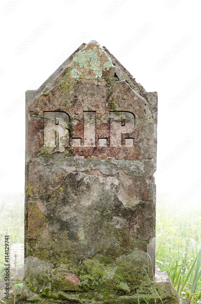 Gravestone, RIP - Rest in Peace. Fade to white foggy background. Stock ...