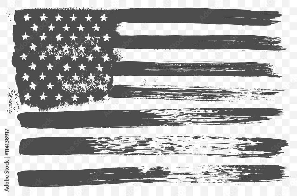 American national flag in black and white grunge style isolated on a ...