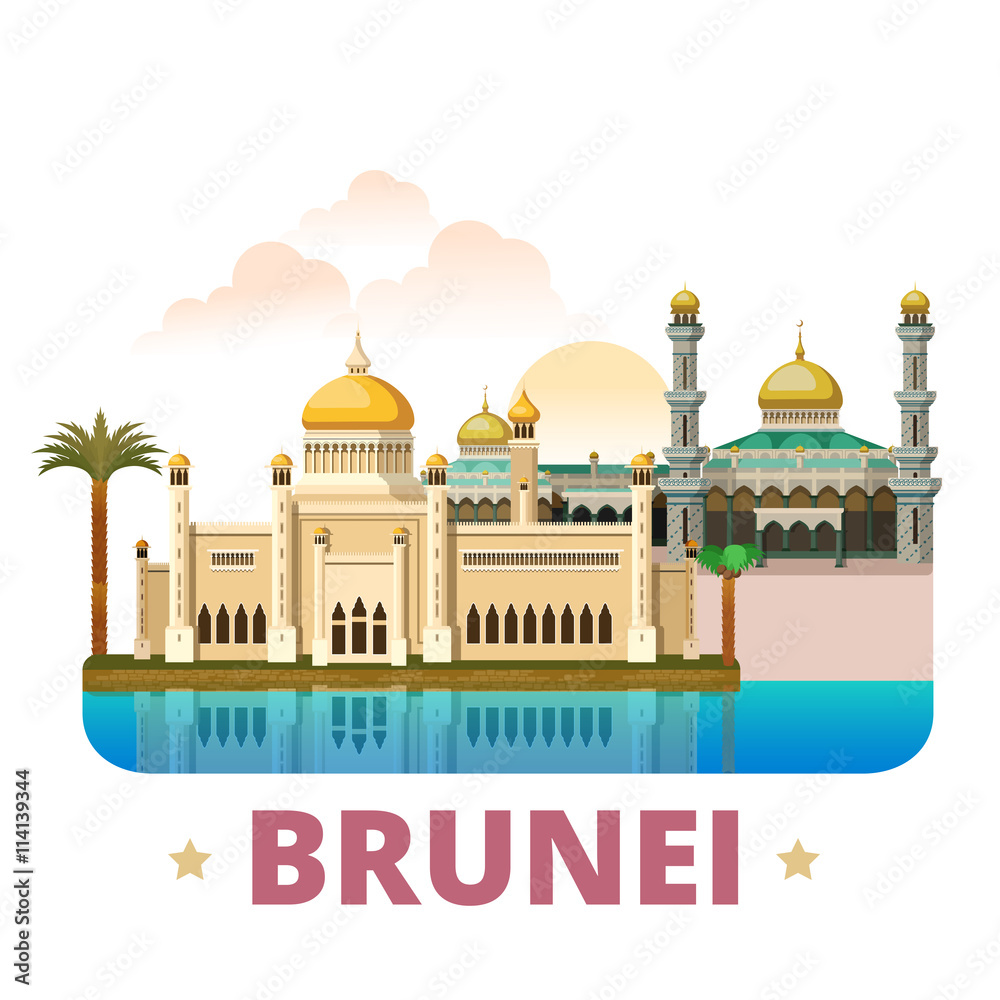Poster Brunei country design template Flat cartoon style web vector ...