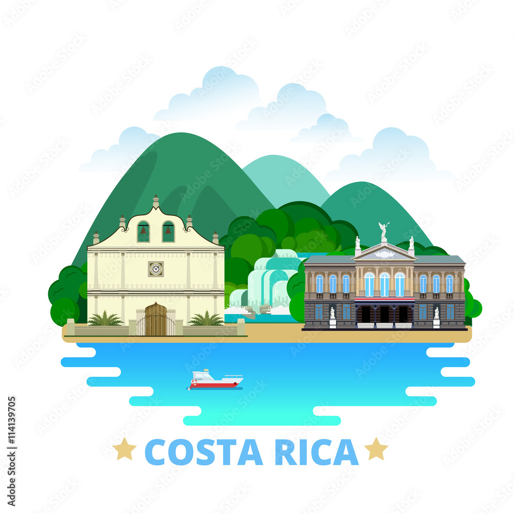 Costa Rica country design template Flat cartoon style web vector Stock ...