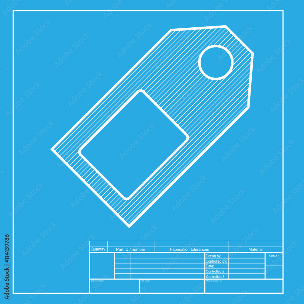 Price tag sign. White section of icon on blueprint template. Stock ...