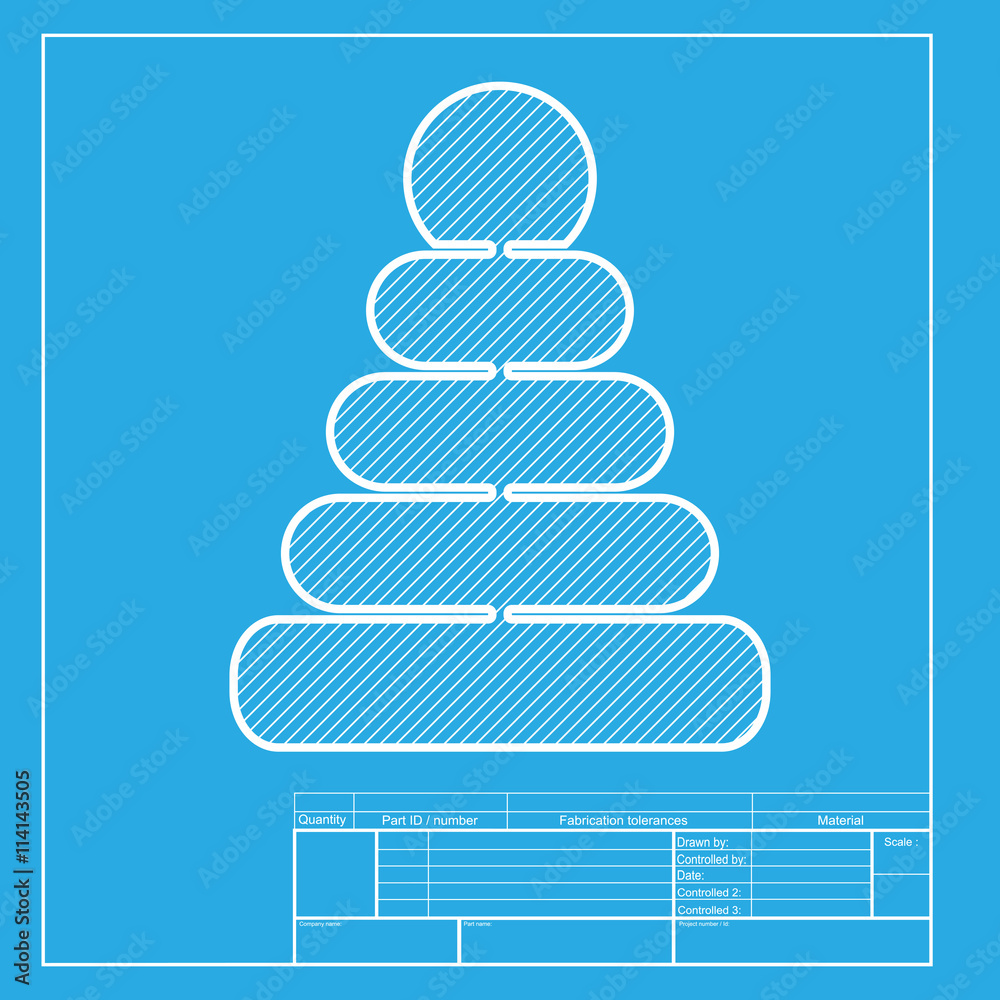 Pyramid sign illustration. White section of icon on blueprint template ...
