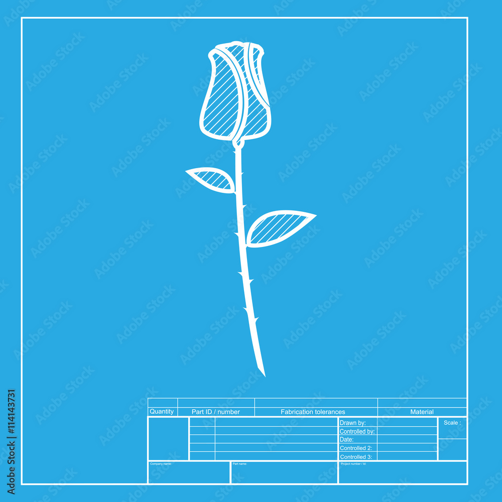 Rose sign illustration. White section of icon on blueprint template ...