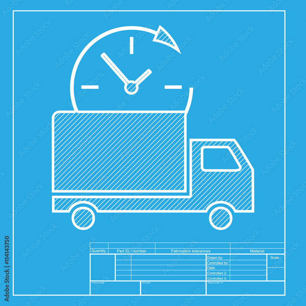 Delivery sign illustration. White section of icon on blueprint template ...