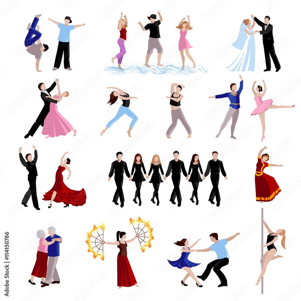 Dancing People Icons Set Stock Vector | Adobe Stock