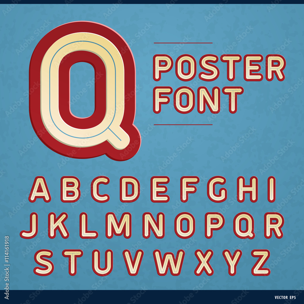 Sticker alphabet in yellow with red outline with blue background ...