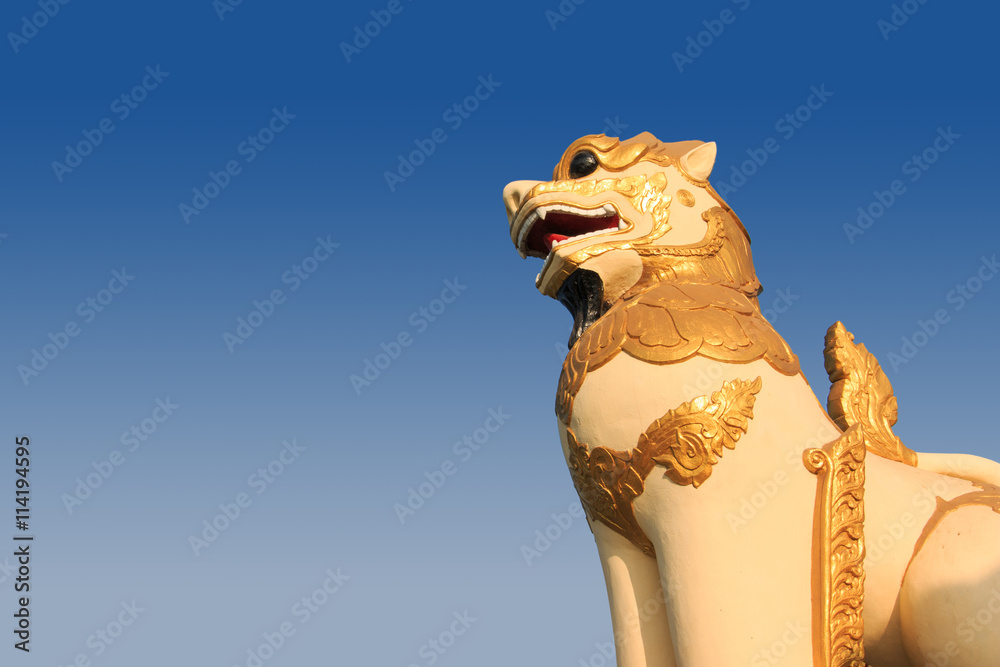Myanmar lion statue. Singh statue in a temple in myanmay. Lion buddhist ...