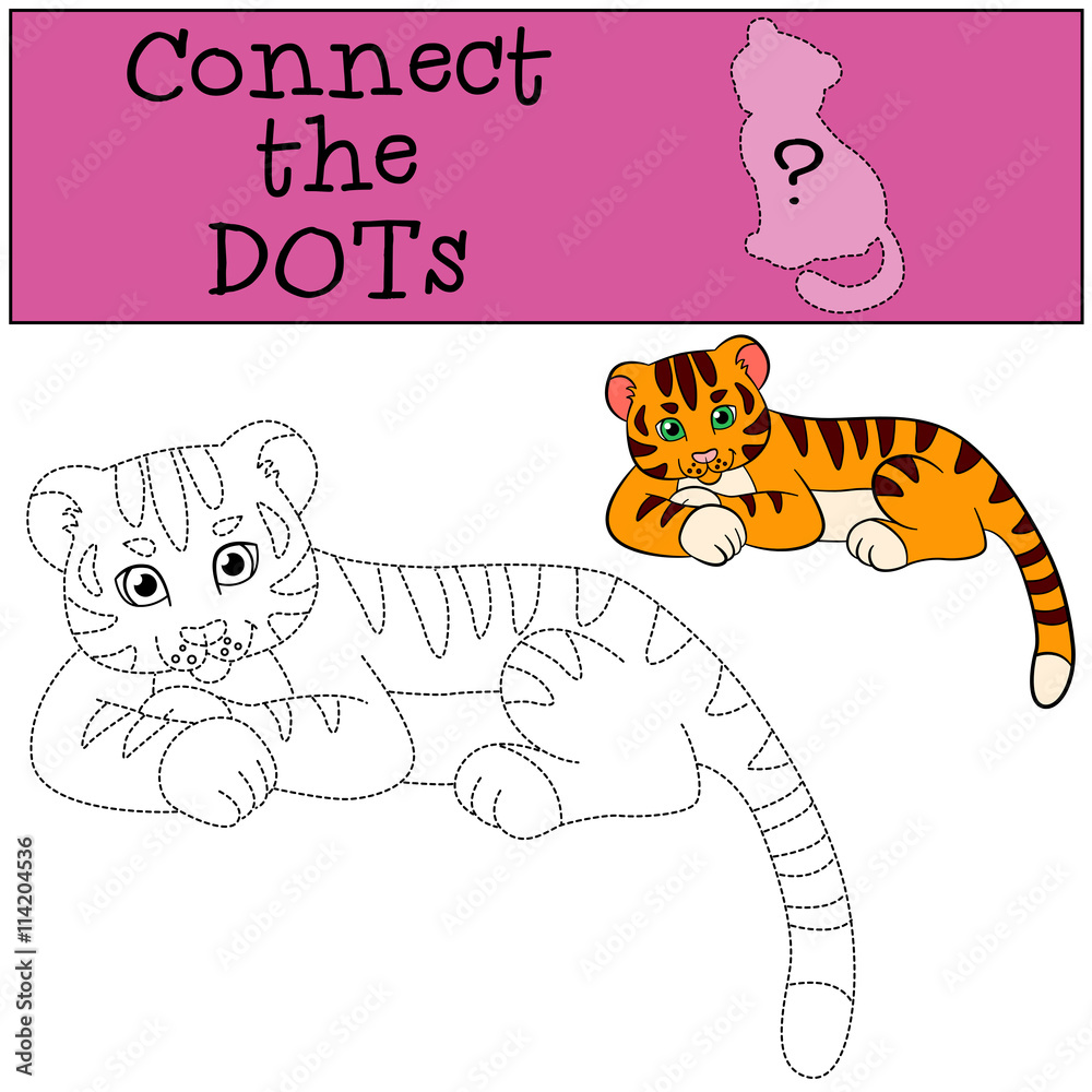 Educational games for kids: Connect the dots. Little cute baby tiger ...