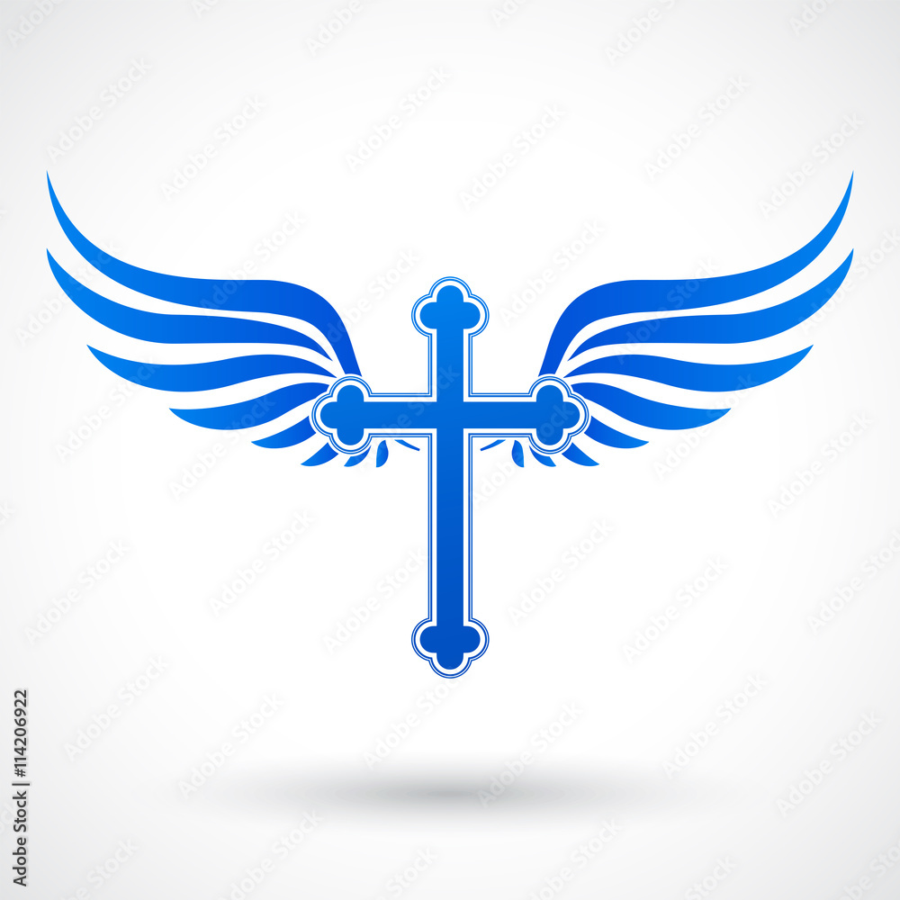 light blue winged cross / christian symbol Stock Illustration | Adobe Stock