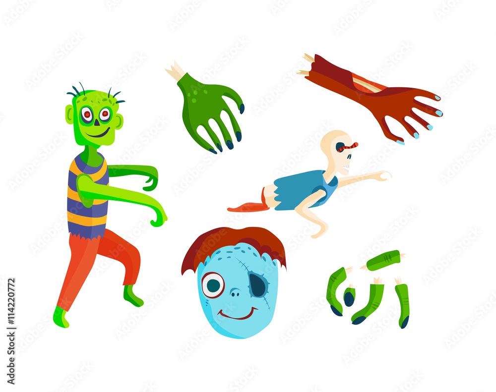 Colorful zombie scary cartoon elements and magic zombie human body ...