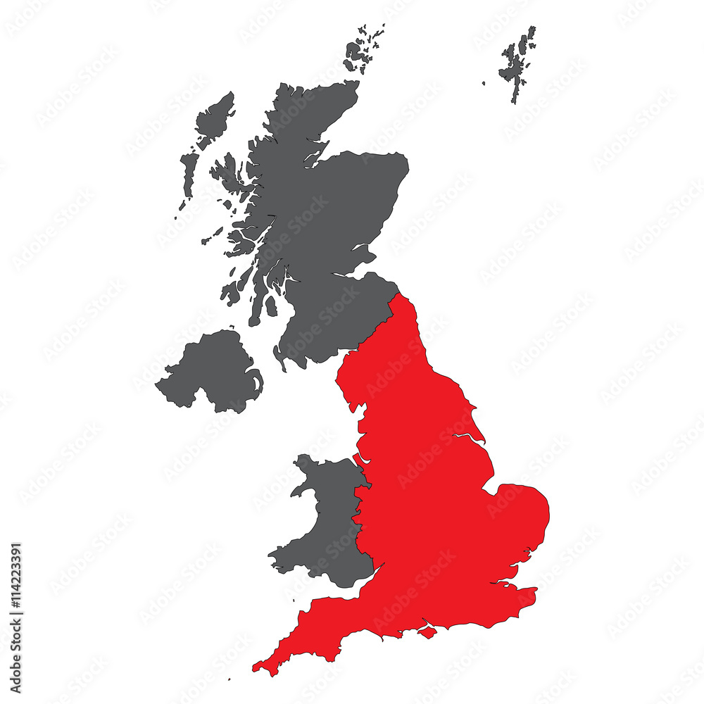England red map on gray United Kingdom map vector Stock ベクター | Adobe Stock