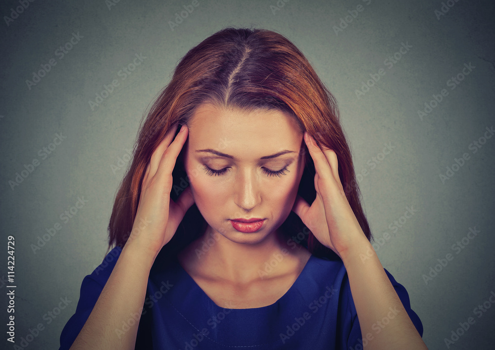 sad young beautiful woman with worried stressed face expression looking ...