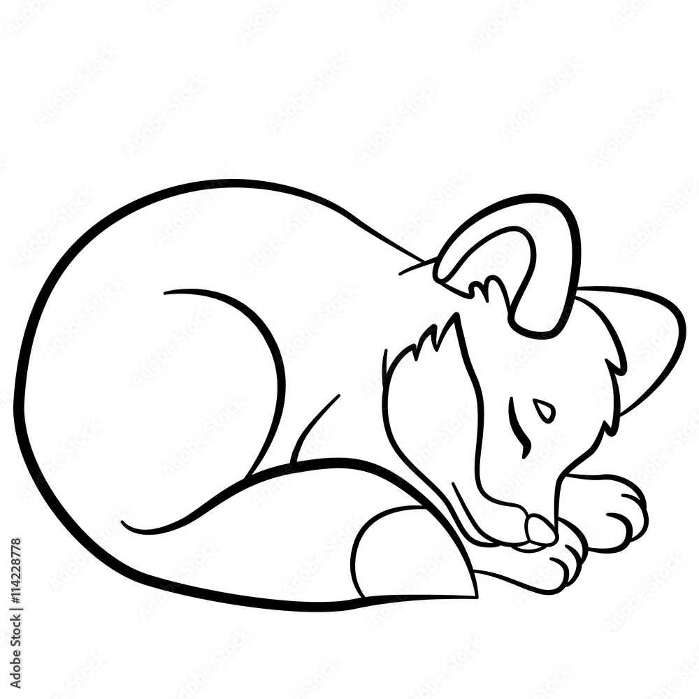 Coloring pages. Wild animals. Little cute fox sleeps. Stock Vector ...