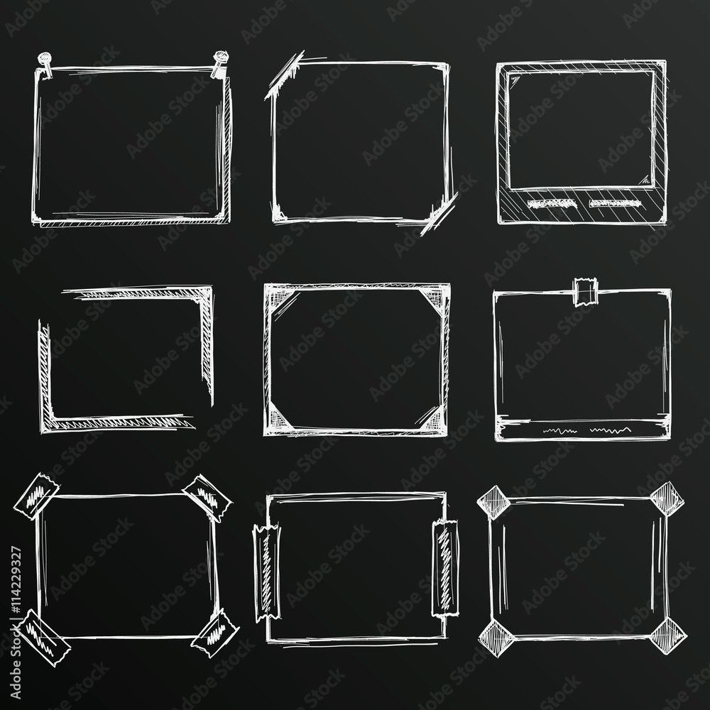 Chalkboard sketch of hand drawn frame set, template design element ...
