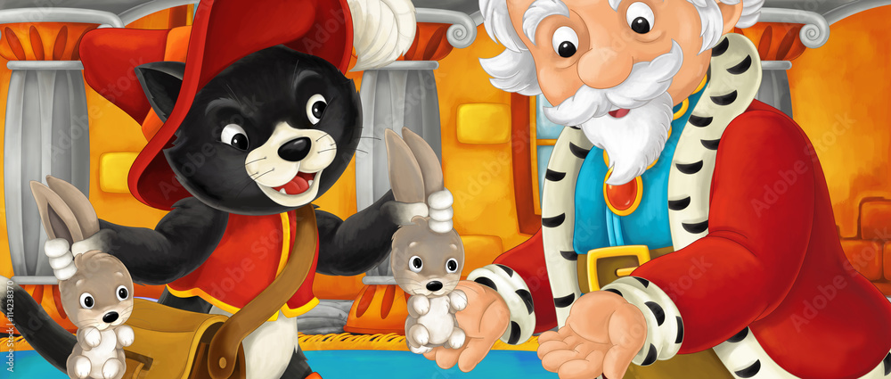 Cartoon cat visiting king in his castle - illustration for children ...