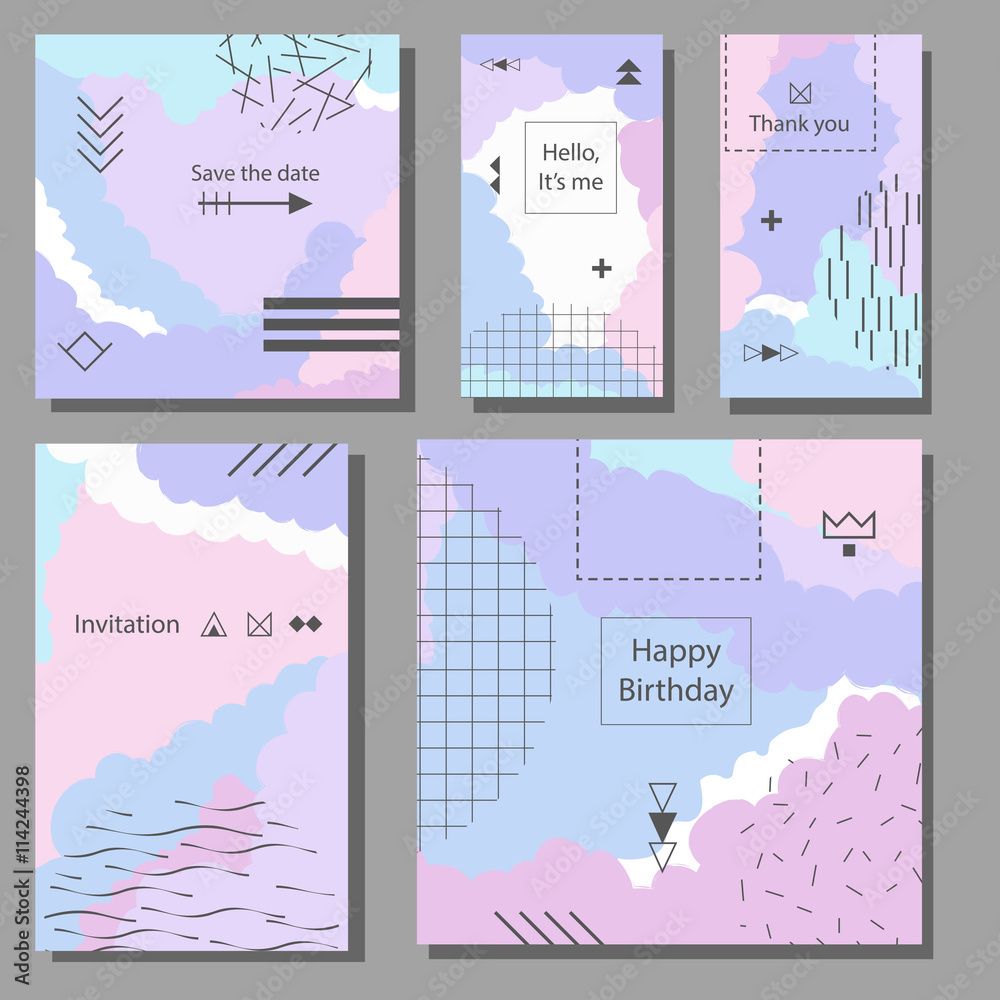 Vector illustration set of artistic colorful universal cards. Wedding ...