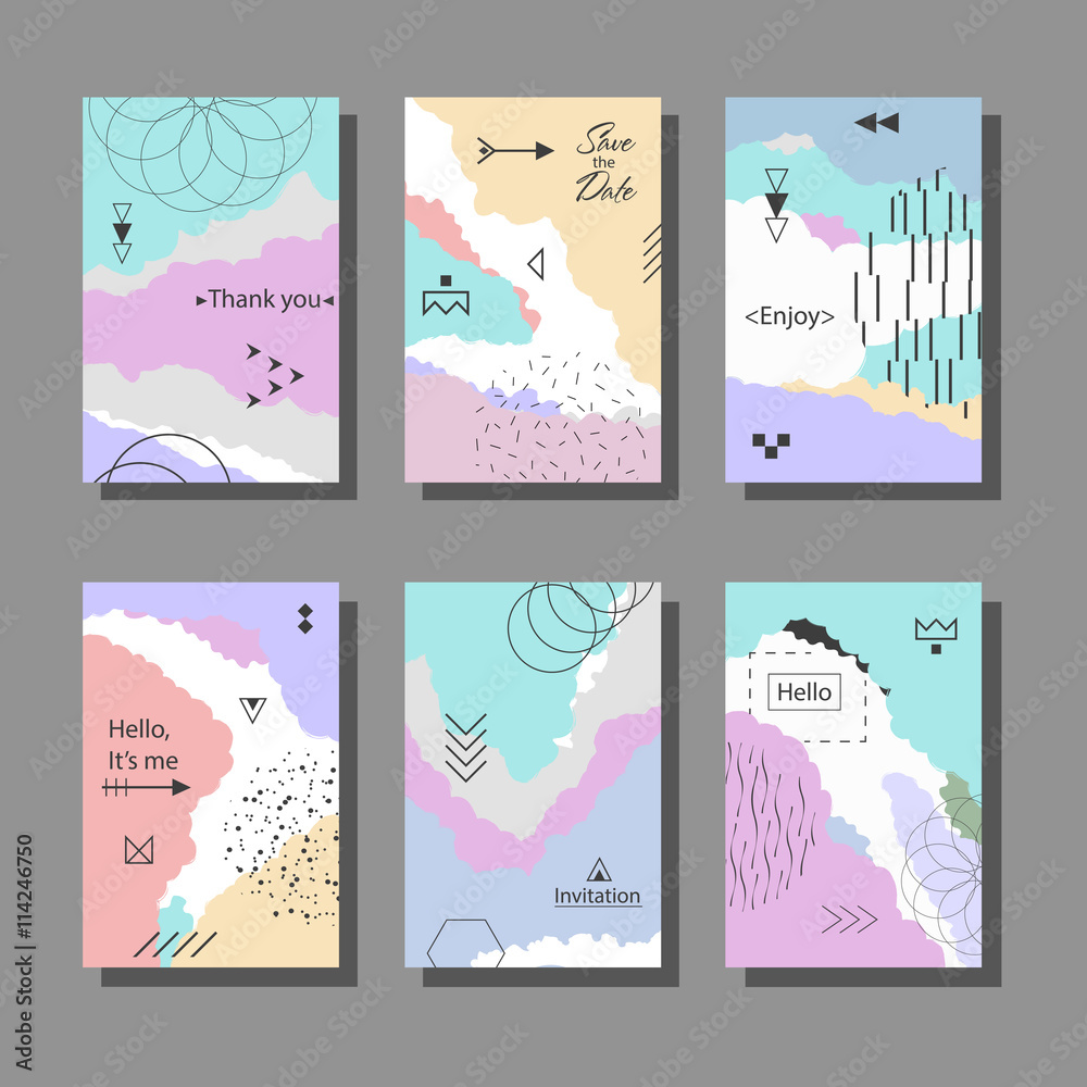 Vector illustration set of artistic colorful universal cards. Wedding ...