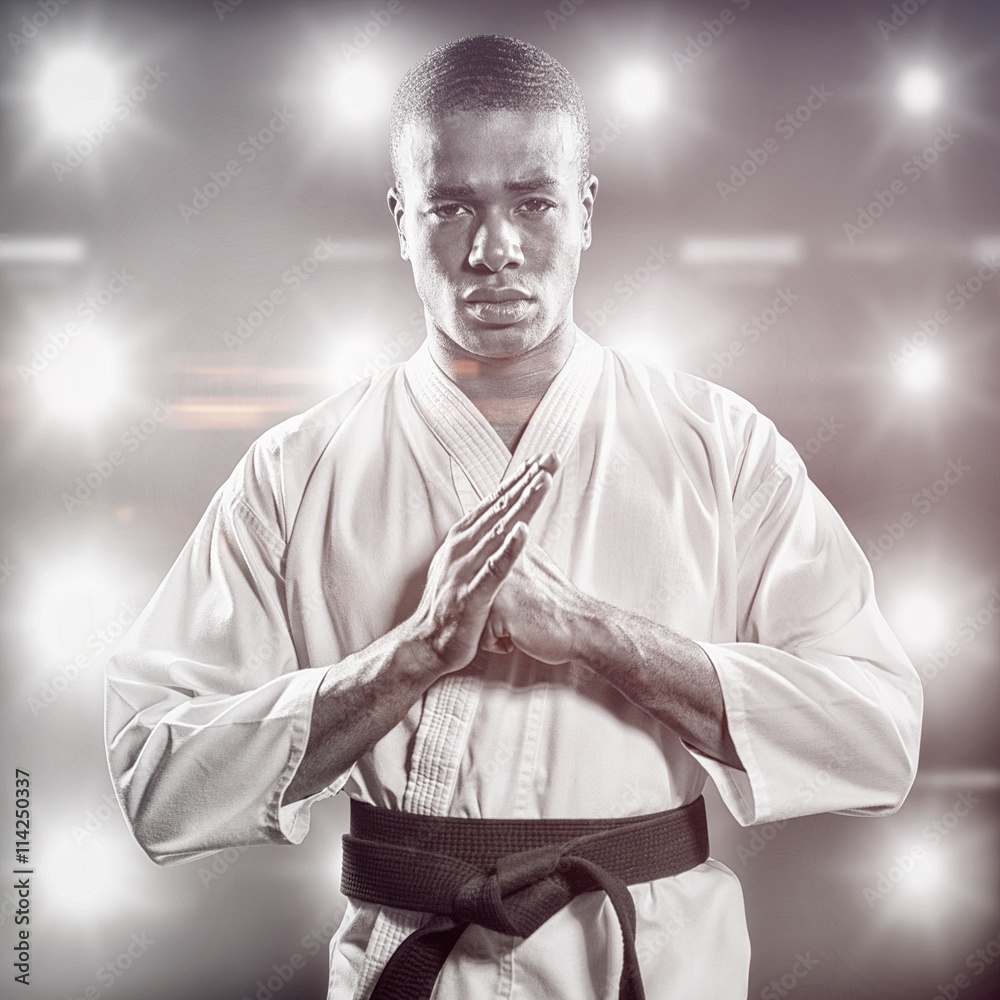 Composite image of fighter performing hand salute Stock Photo | Adobe Stock